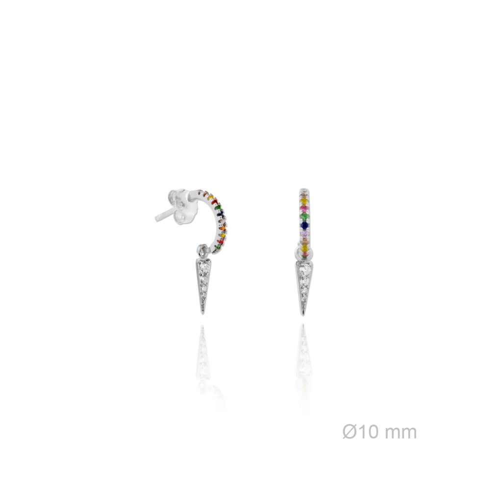 Aritos Mini de Plata con Piedras de colores y triángulo - Girbes Joyas