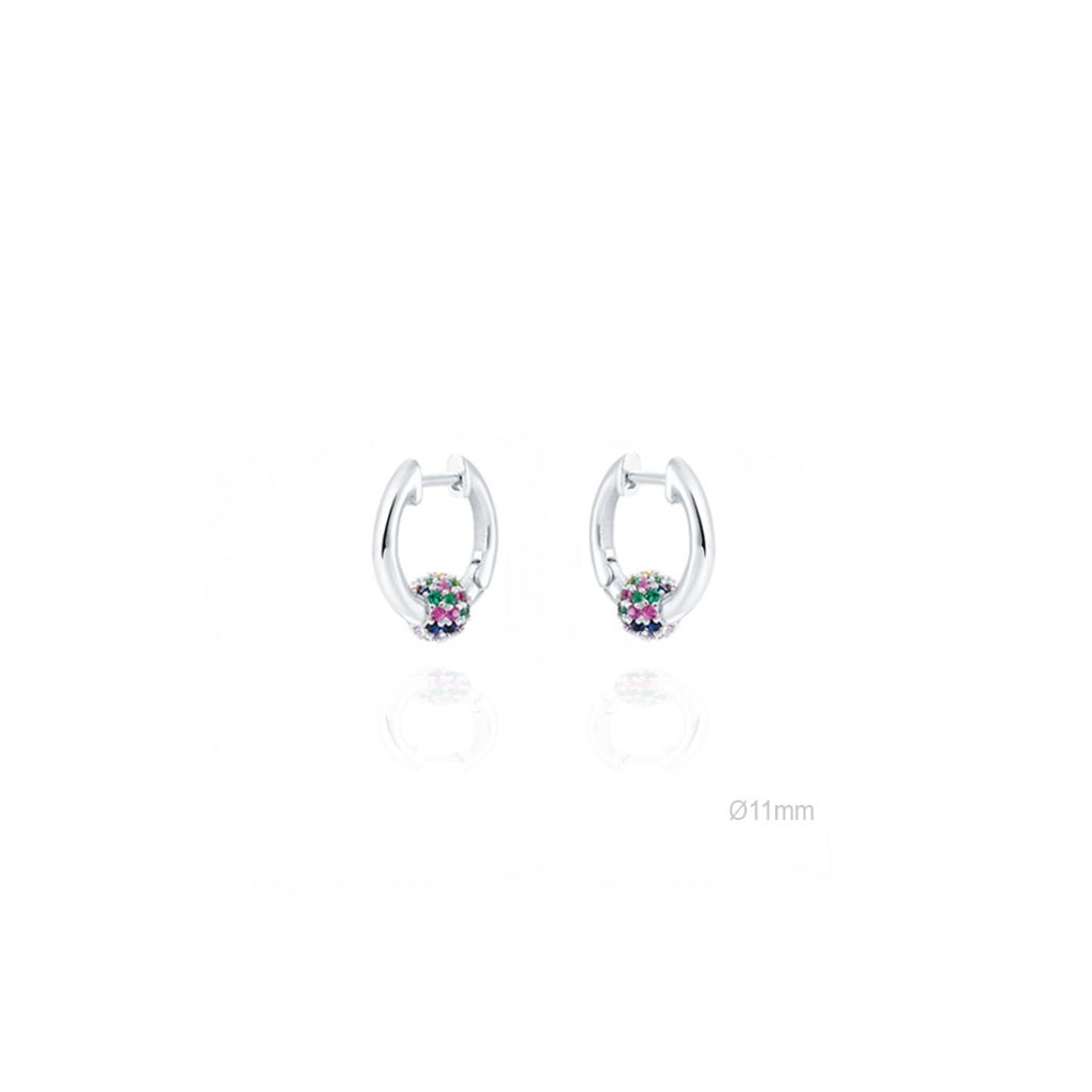 Aros Mini Plata con Bolita cuajada de circonitas de colores "Rainbow ...