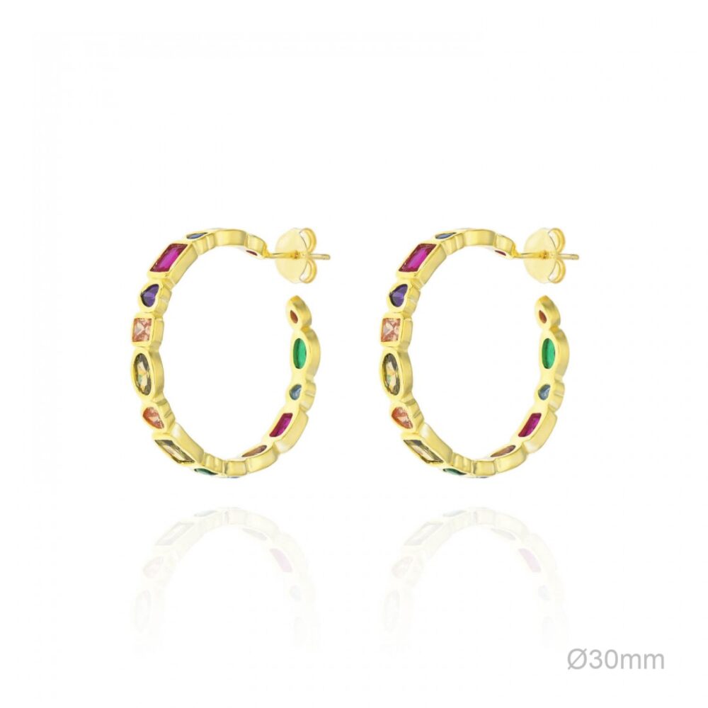 Pendientes Aro Presión Dorado Circ Multicolor - Girbes Joyas